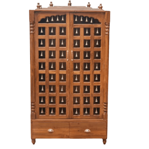 Premium Wooden Pooja Mandir with Brass Bells – Handcrafted Home Temple ...
