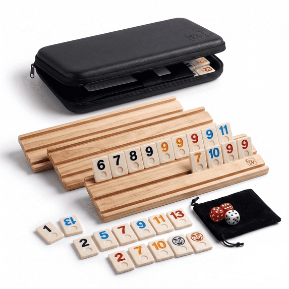 Premium Wooden Rummy Tile Game Set, Classic Rummikub Style Board Game ...