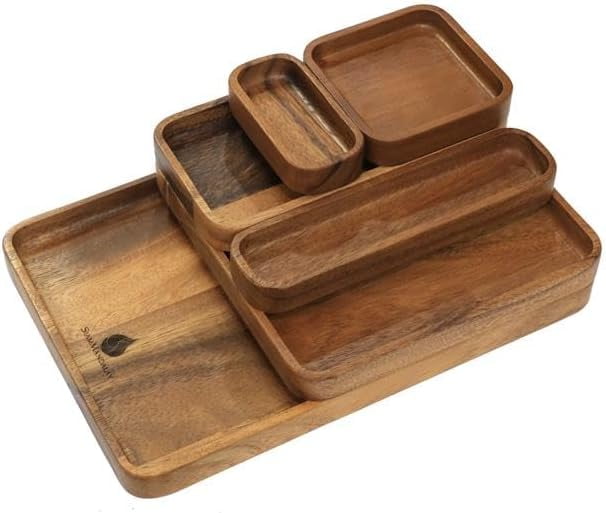 Premium Wooden Stackable Modular Desk Organizer Tray: Set of 6-Pieces ...