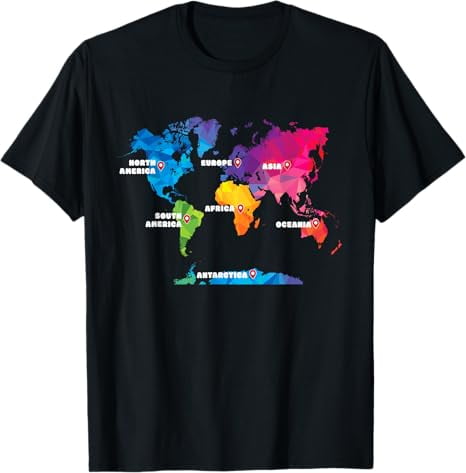 Premium model-Unisex-100% cotton-Colorful Map Earth Countries Continent ...
