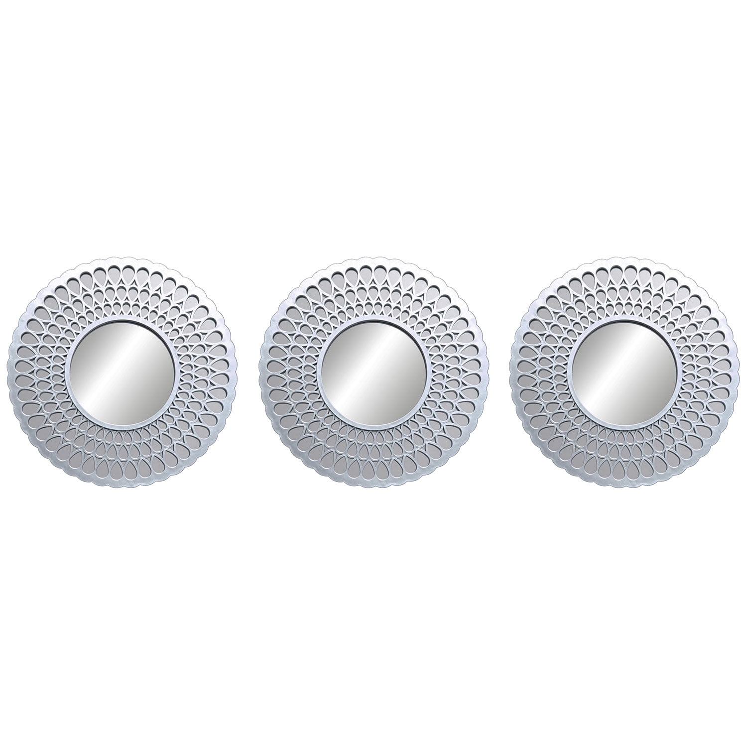 Premius 3 Piece Round Mirror Rain Drop Wall Decor Set, Silver, 10 ...