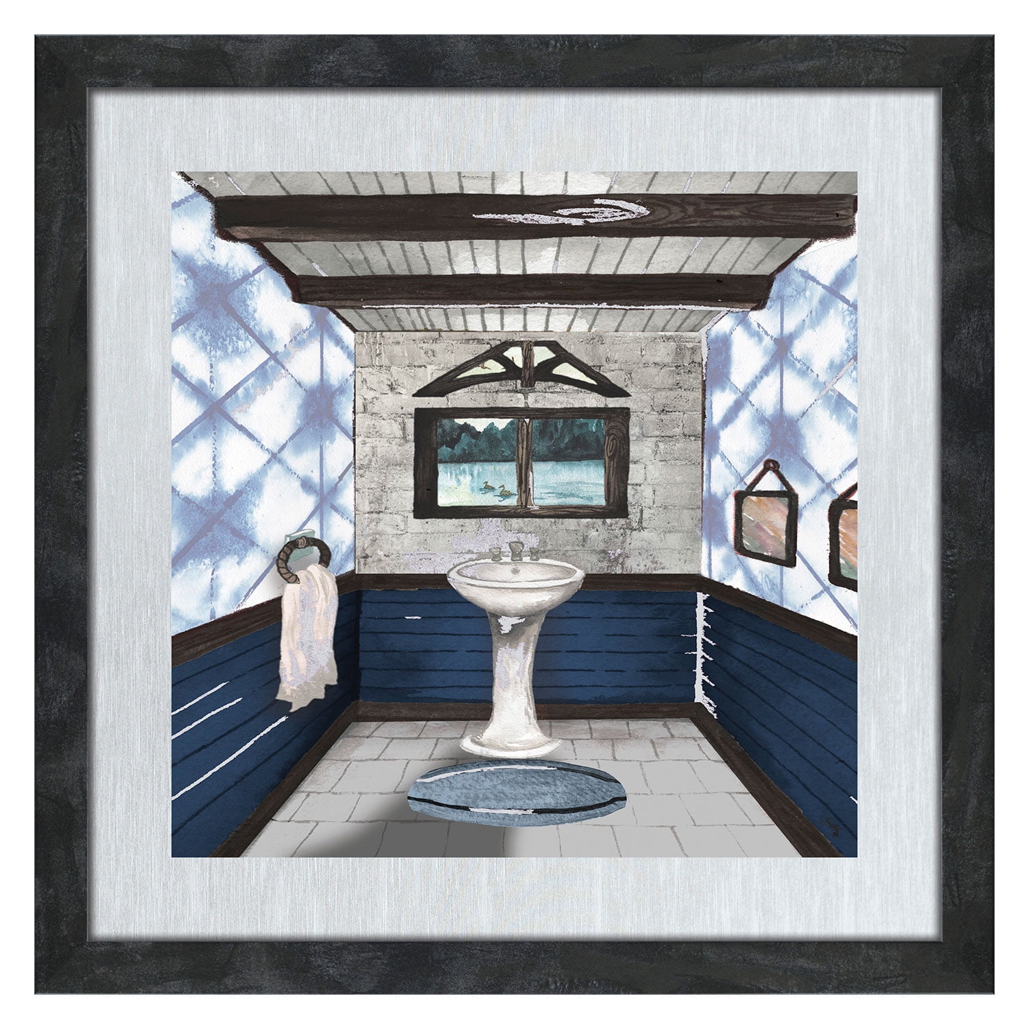Premius Floating Sink Blue Lodge Washroom Wall Decor, 14x14 Inches ...
