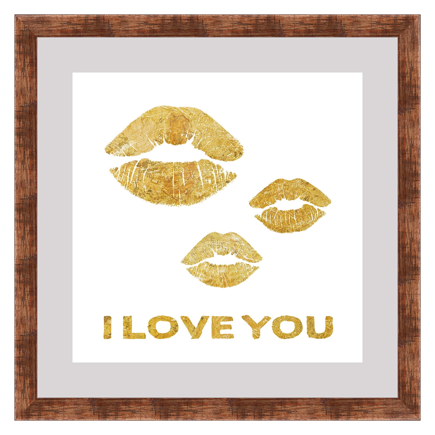 Premius Love And Kisses Floating Wall Art, Lips, Gold, 14x14 Inches ...