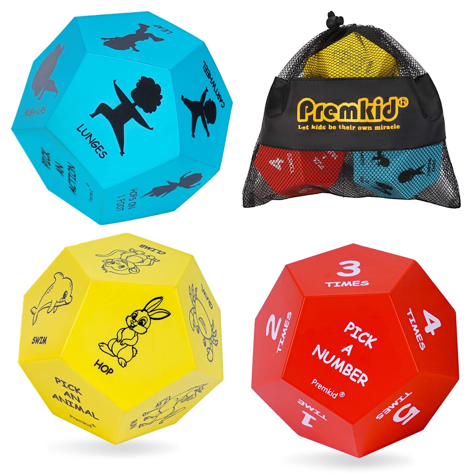 Premkid Exercise Dice MMF7 Kids,12-Sided Giant Foam Dice Indoor and ...