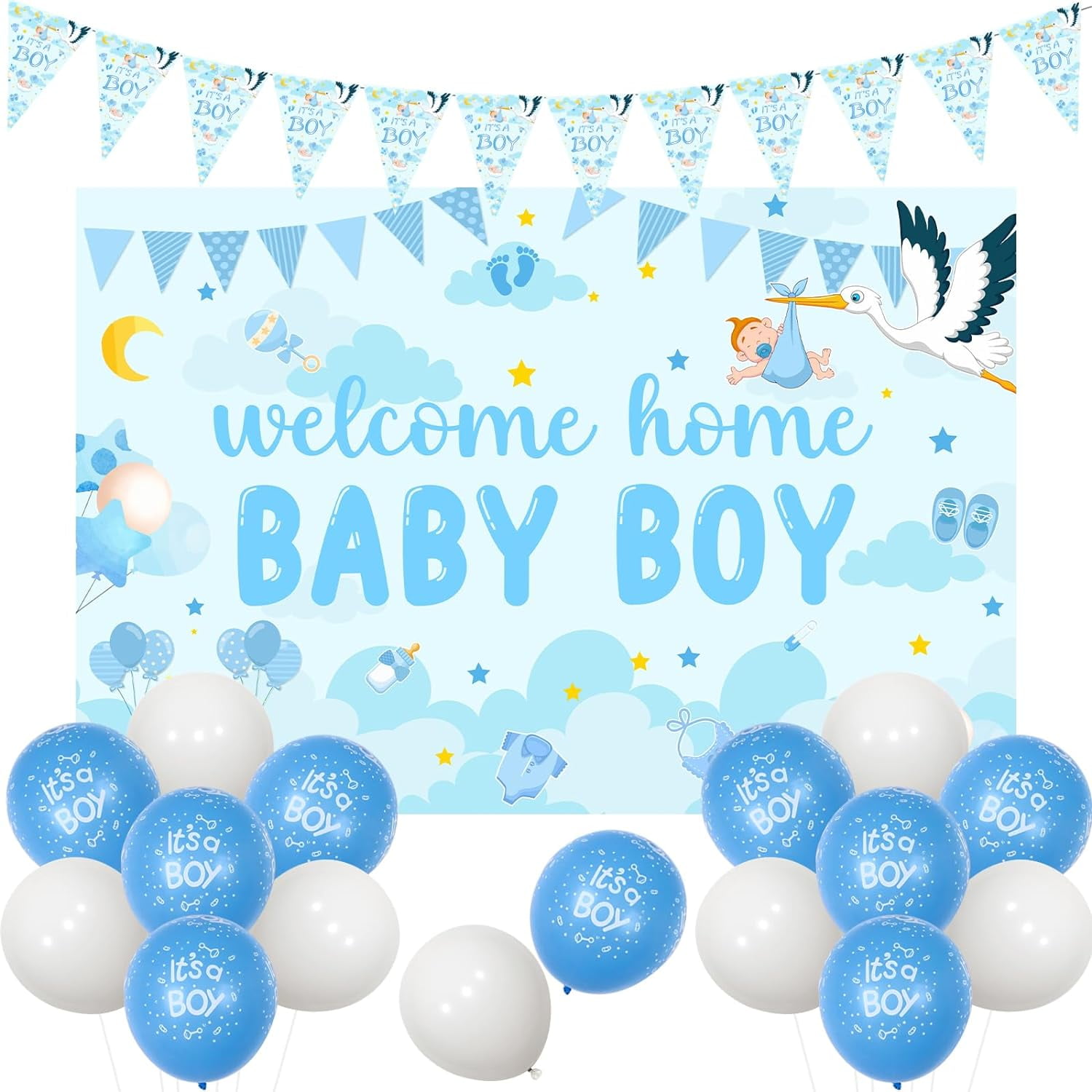 Prenatal party decoration with words "This is a boy" - "Welcome home ...