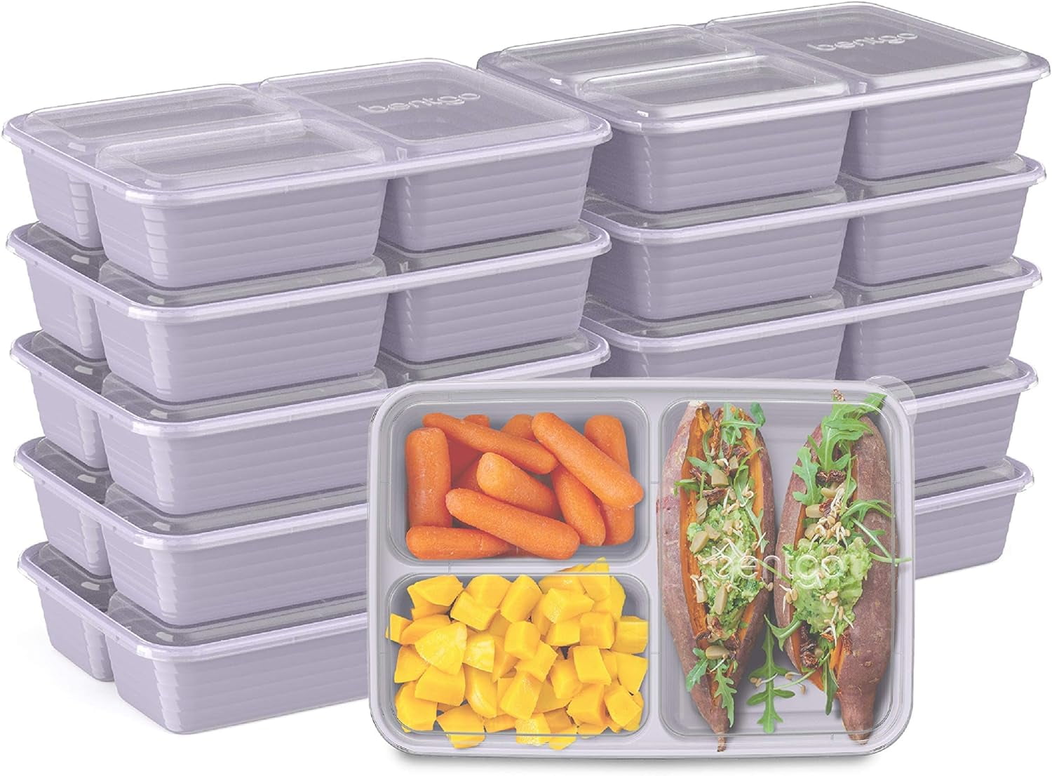Prep 3-Compartment Containers - 20-Piece Meal Prep Kit with 10 Trays ...