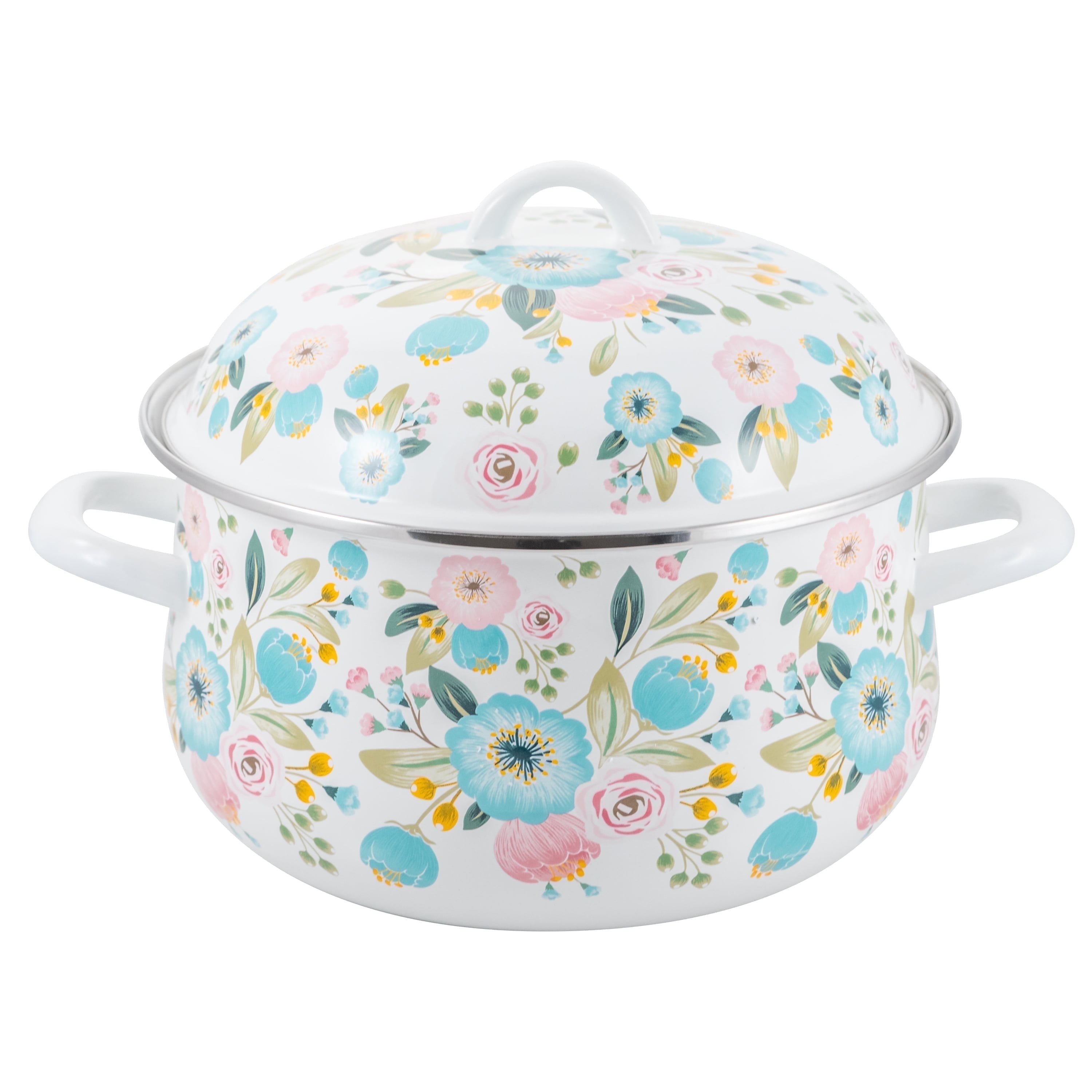 McSunley 6Qt Dutch Oven, Blue Floral Porcelain Enamel, Carbon Steel ...