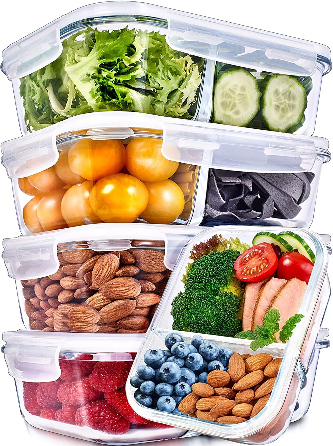 Prep Naturals 5 Pack Glass Food Storage Containers, Meal Prep Container ...