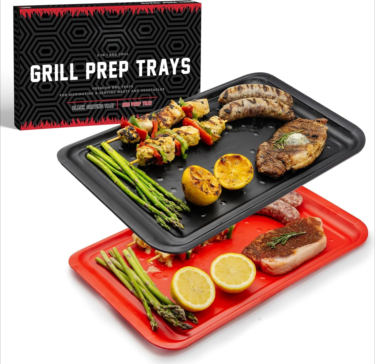Prep and Serve Trays | Set of 2 Stackable, Melamine Trays | Serving Tray & Marinating Tray ...