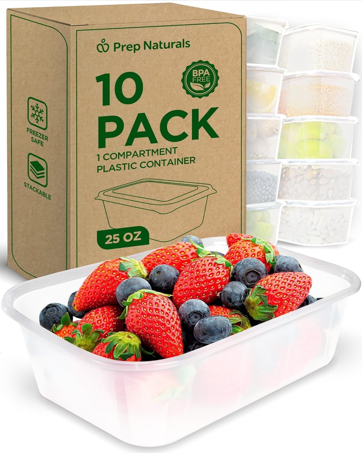 PrepNaturals 10 Pack Meal Prep Containers 25 Oz Food Storage Dishwasher ...