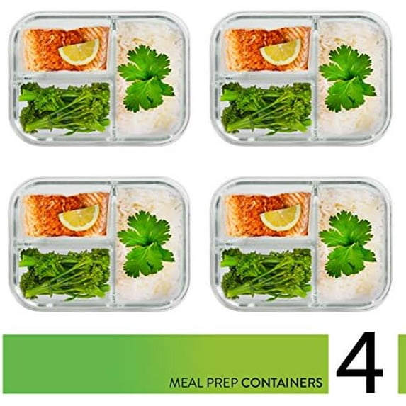 PrepNaturals 4 Pack 34 Oz Glass Meal Prep Containers - Dishwasher ...