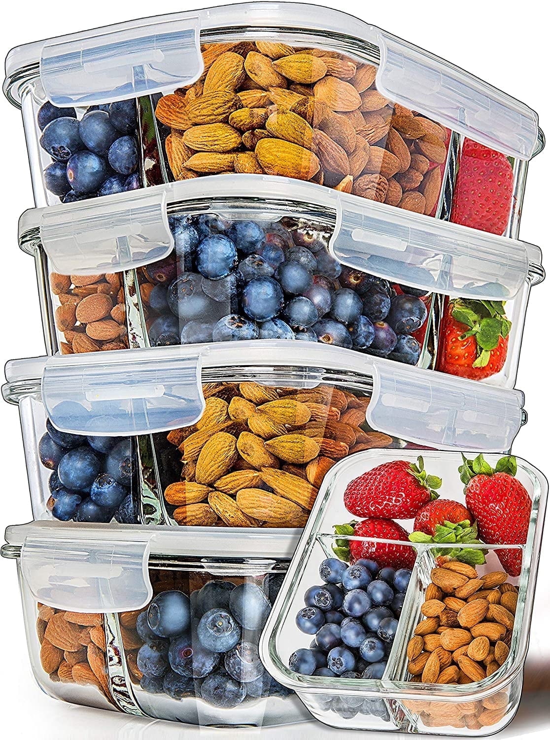 PrepNaturals Glass Meal Prep Containers, Divided Food Storage ...