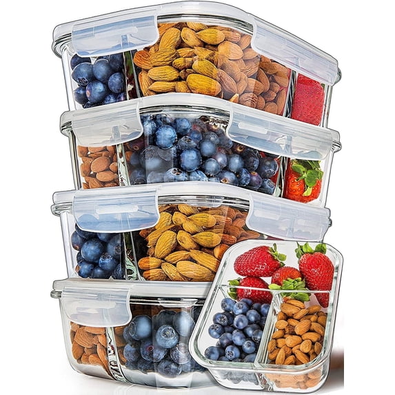 PrepNaturals Glass Meal Prep Containers, Divided Food Storage ...