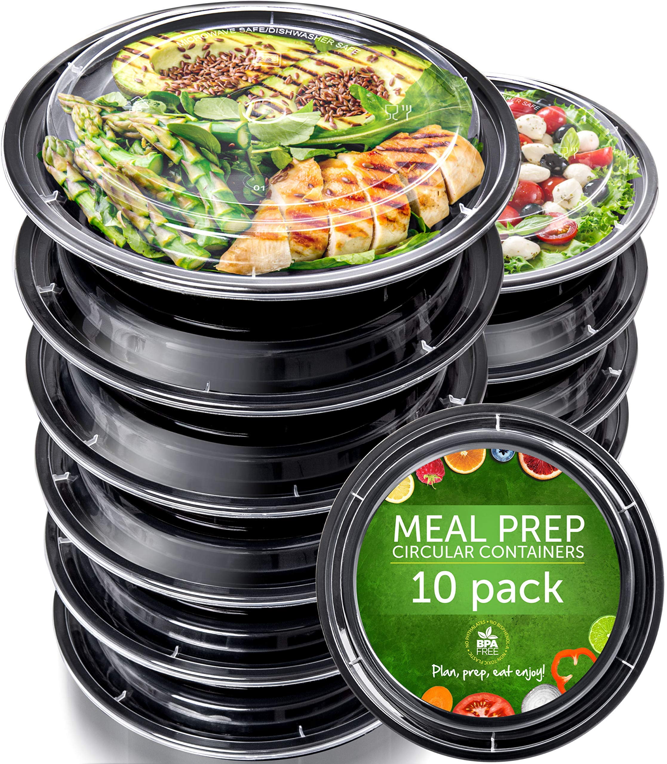 PrepNaturals Reusable Plastic Containers with Lids, 10 Pack, Black ...