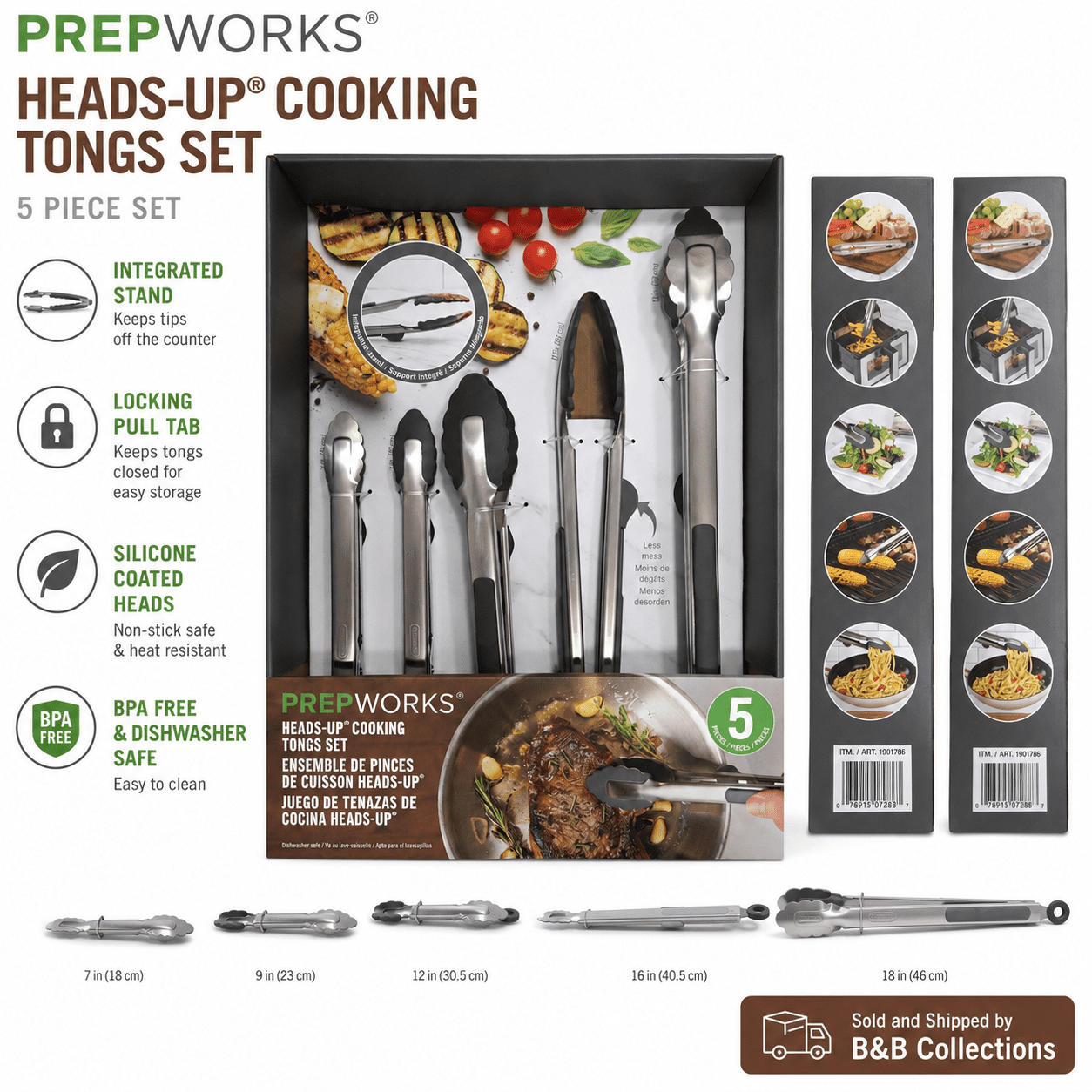 Prepworks Heads-Up Cooking Tongs 5 Piece Set Gray - Walmart.com