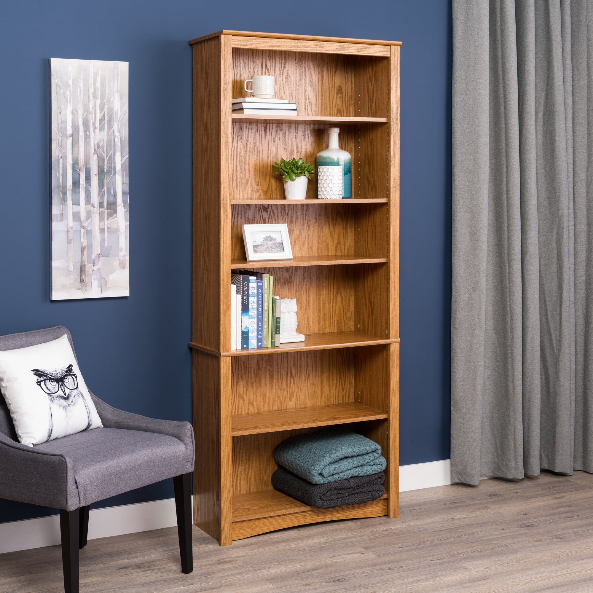 Prepac 6-Shelf Bookcase, Oak (Box 1 of 2) - Walmart.com