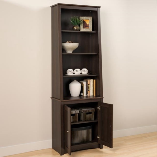 Prepac 6-Shelf Slant Back Bookcase with Doors, Espresso - Walmart.com