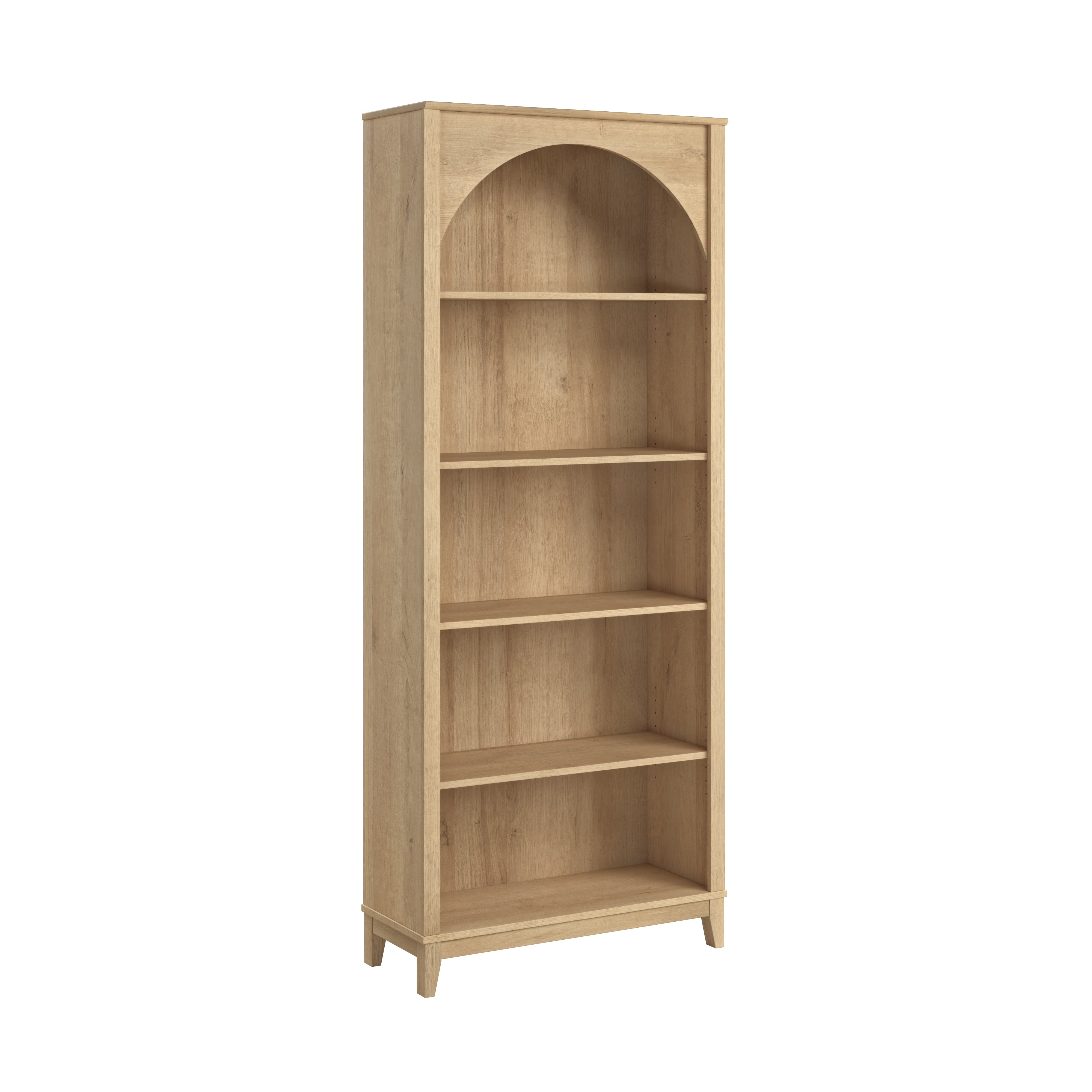 Prepac Ark 78" Tall 5-Tier Arched Bookcase in Natural Oak, Modern ...