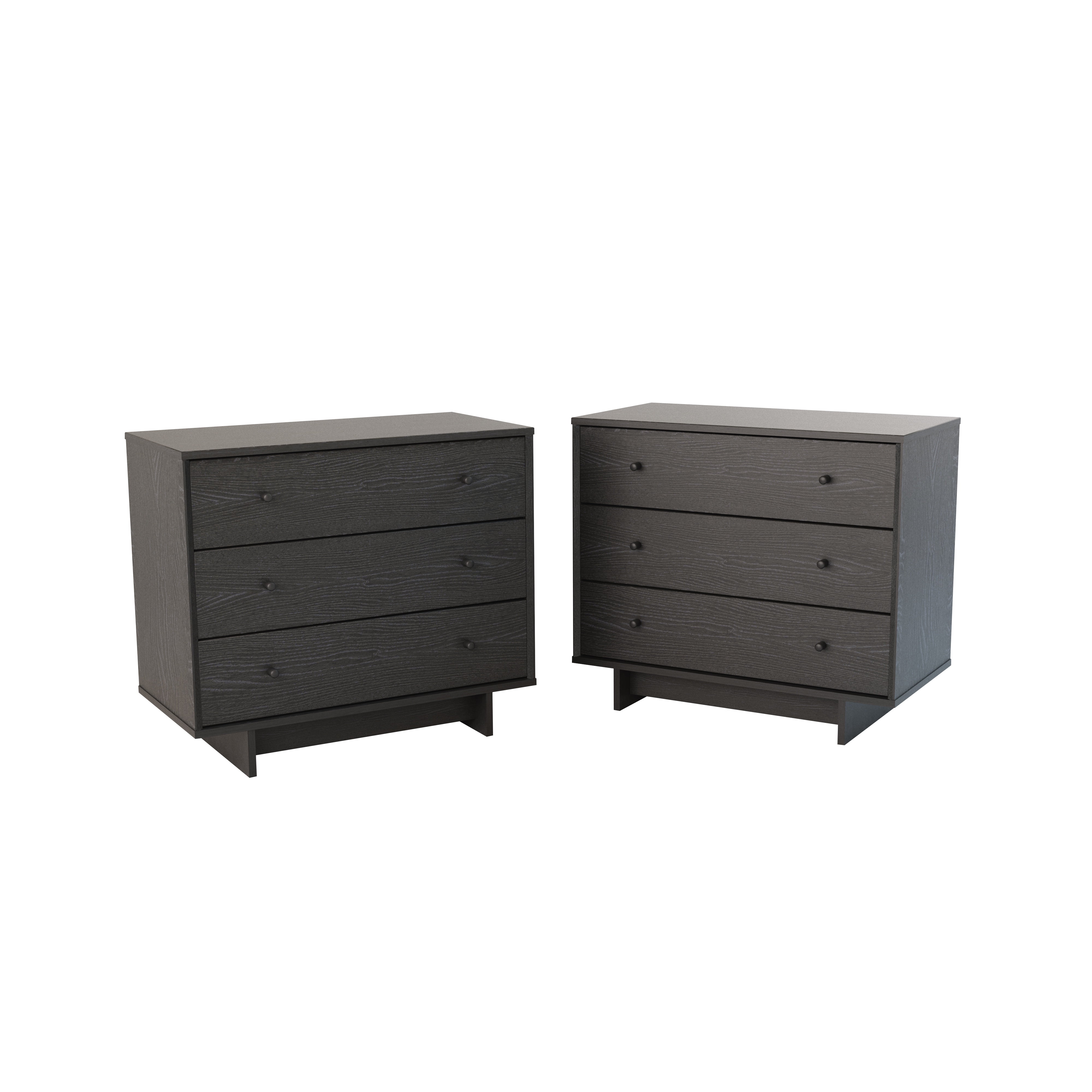 Prepac Finnley 3-Drawer Nightstand in Black Oak, Extra-Wide Bedside ...