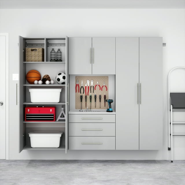 Prepac HangUps 90" Storage Cabinet Set G, 4 Pieces, Light Gray ...