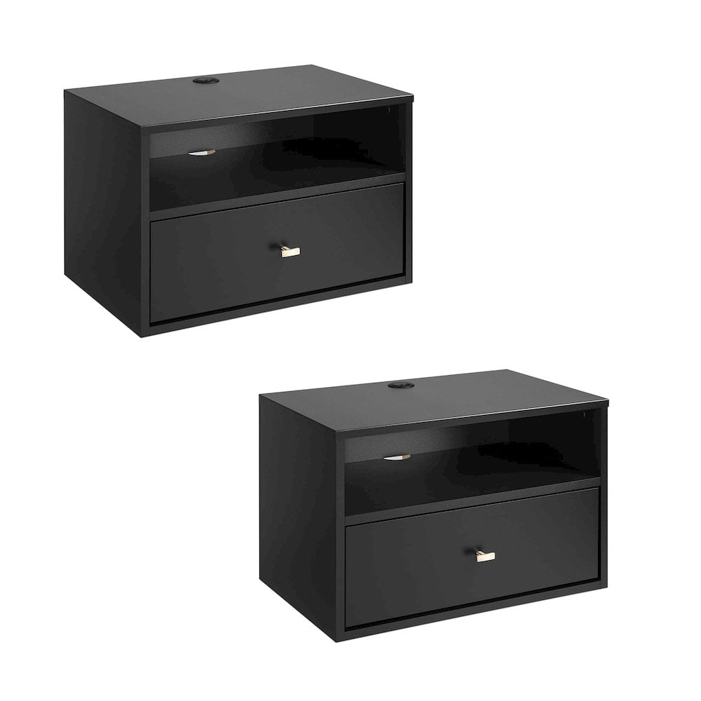 Prepac Black Floating Nightstand with Drawer and Open Shelf, Engineered ...