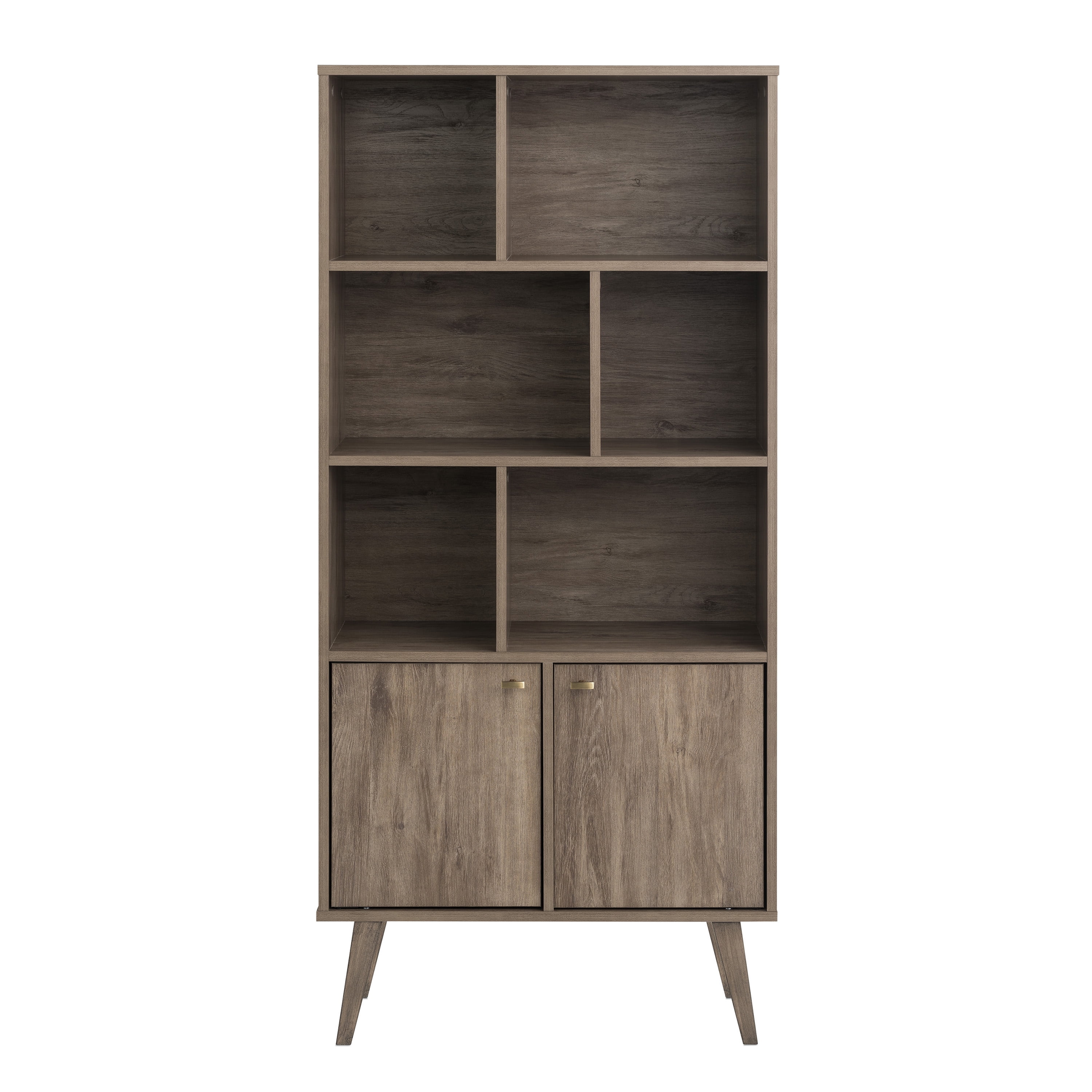 Prepac Milo Mid-Century Modern Bookcase with Inlet Shelves, Two Doors ...