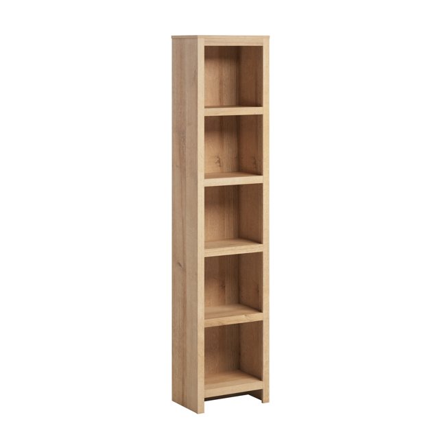 Prepac Moda 80" Tall 5-Tier Narrow Bookcase in Natural Oak, Modern ...