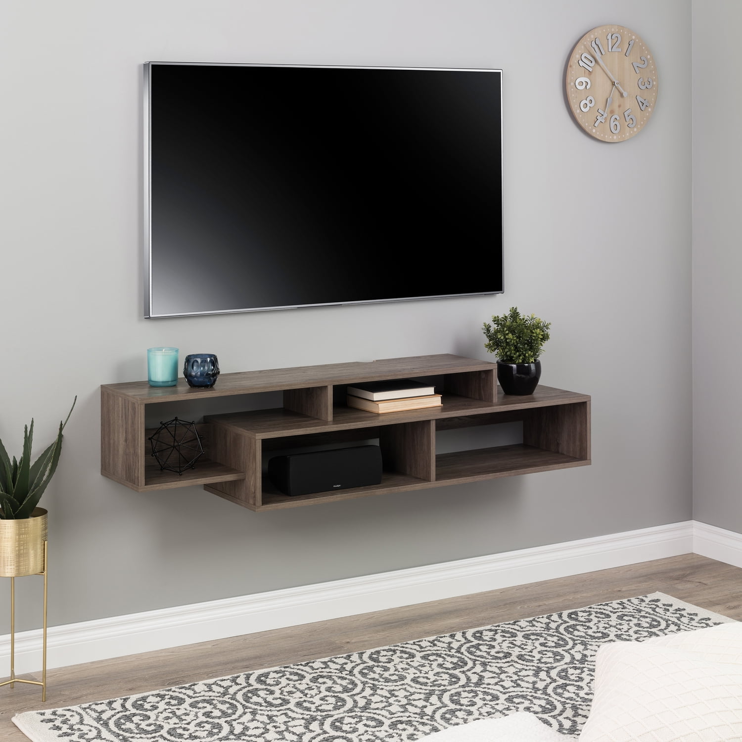 Prepac Modern Wall Mounted Media Console and Storage Shelf, Drifted ...