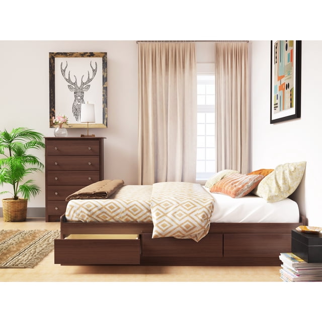 Prepac Monterey Cherry Queen Platform Storage Bed - Walmart Business ...