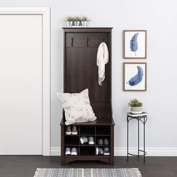 Prepac Entryway Storage Organizer, Narrow Hall Tree with 9 Shoe Cubbies ...