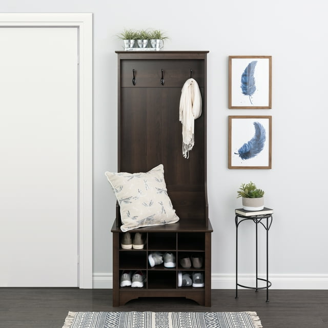 Prepac Entryway Storage Organizer, Narrow Hall Tree with 9 Shoe Cubbies ...