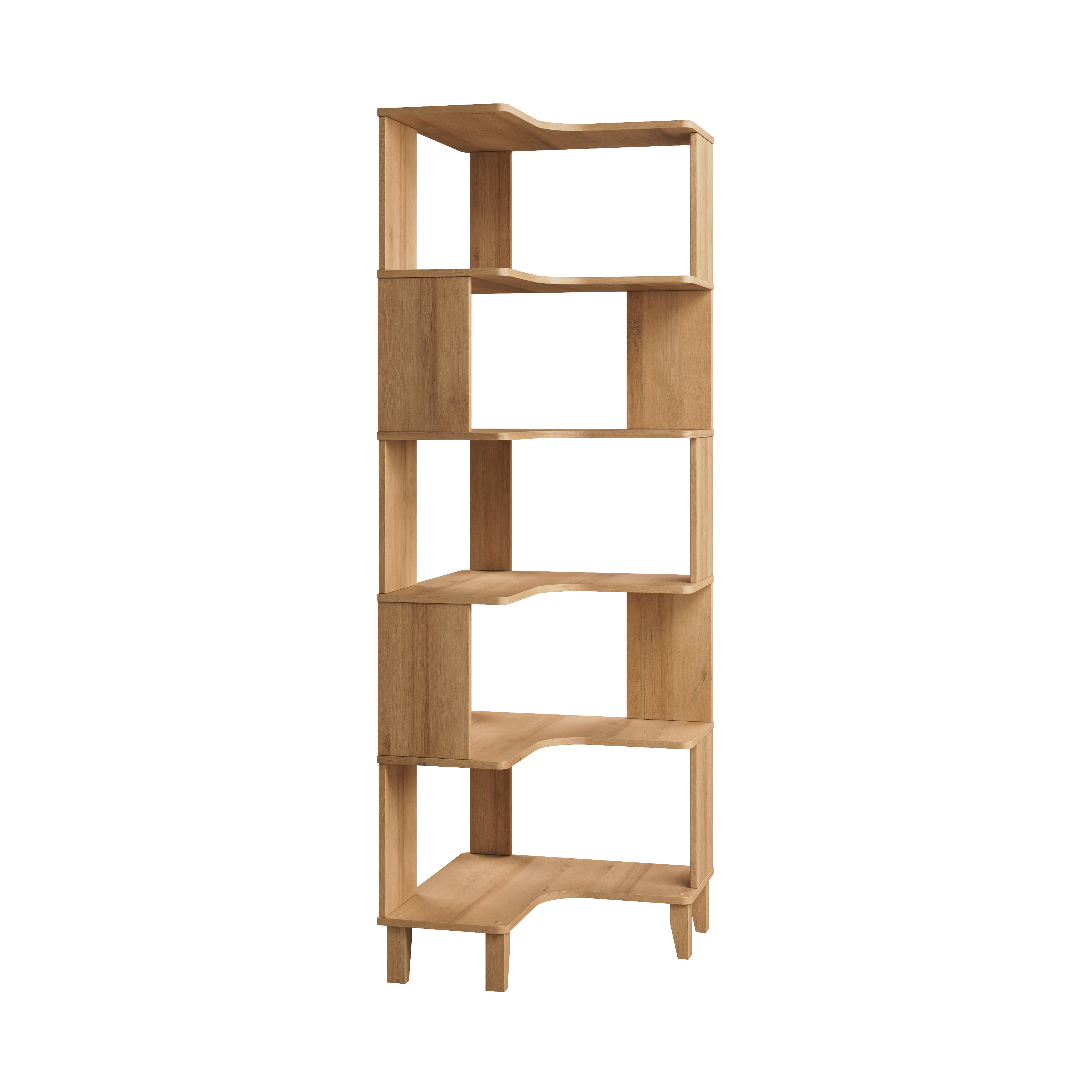 Prepac Nordik 6-Tier Natural Oak Modern Mid Century Corner Bookcase, 71 ...