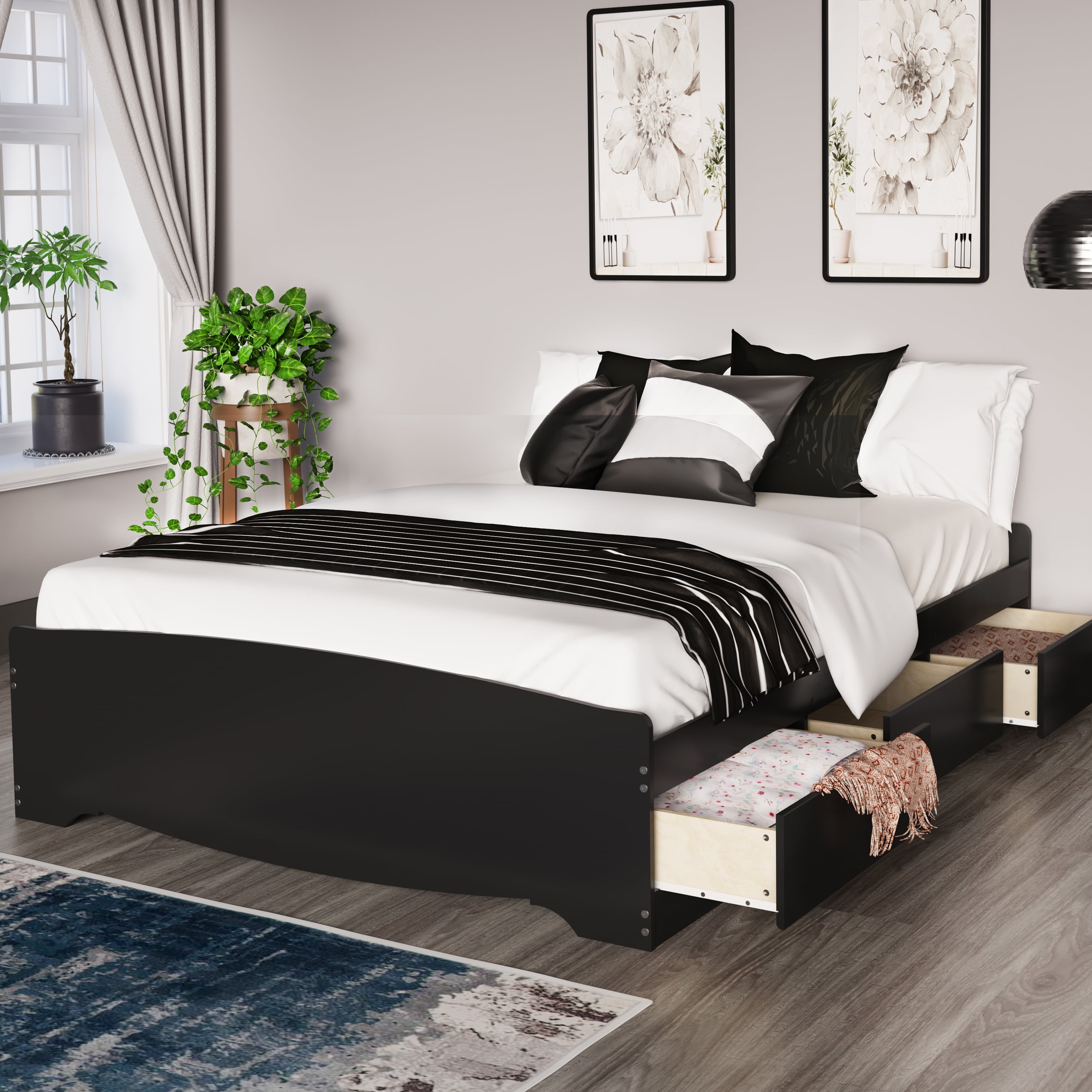Prepac Queen Mate's Platform Storage Bed with 6 Drawers, Black ...