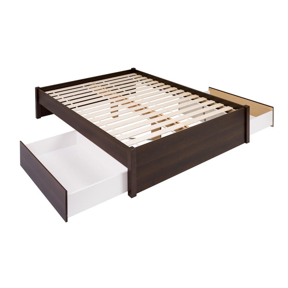 Prepac Select Queen 4-Post Platform Bed with 2 Drawers in Espresso ...
