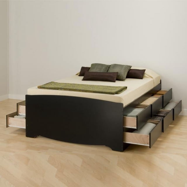 Prepac Queen Size Wood Bed Frame, Tall Captain's Platform Storage Bed ...