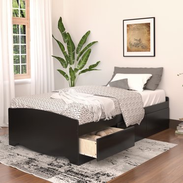 Prepac Tall Captain's Platform Storage Bed with 6 Drawers, Twin, Black ...