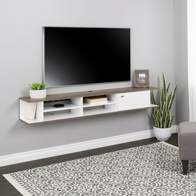 Prepac Wall Mounted Media Console with Door for TVs up to 70", White ...