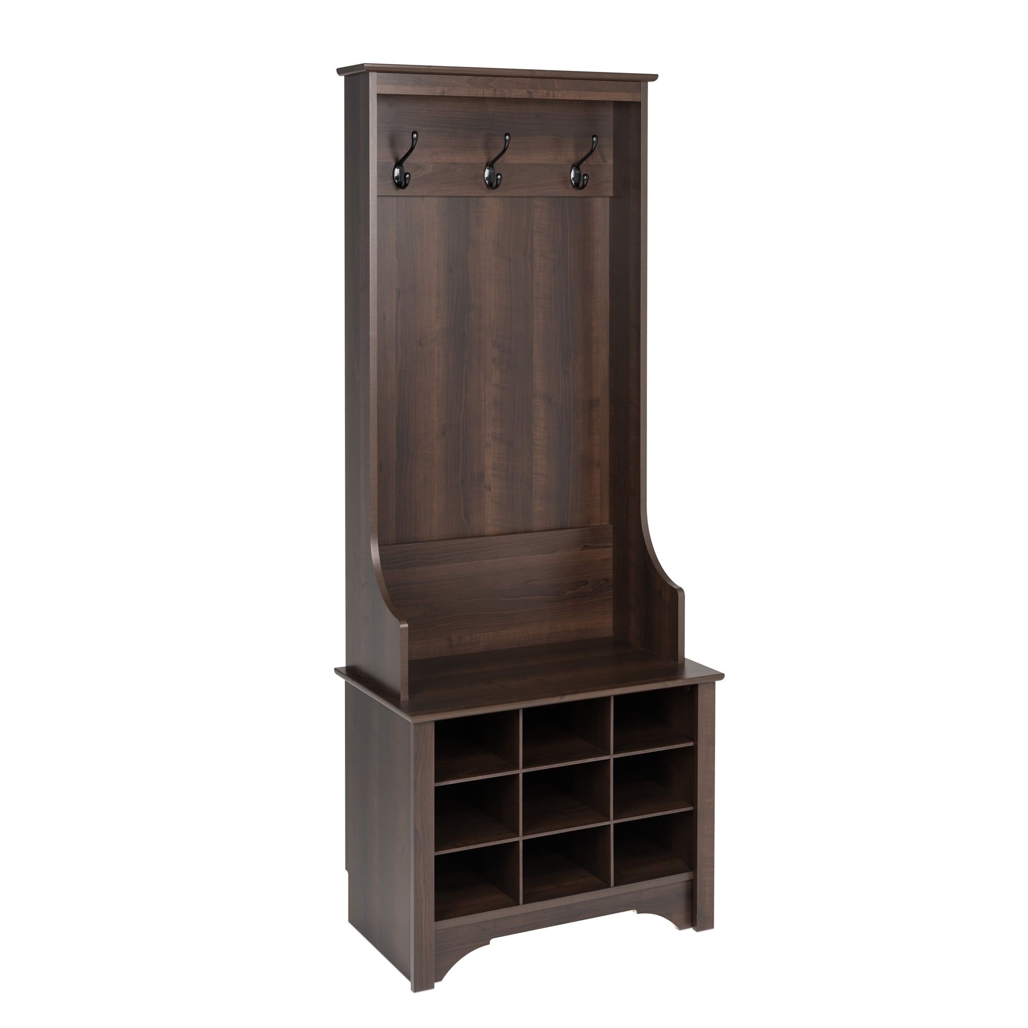 Prepac Wide Hall Tree with Shaker Doors, Espresso, Entryway Storage ...