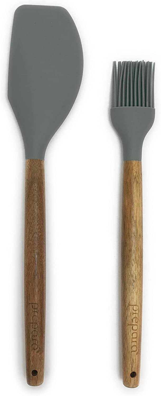 Prepara Brush and Spatula Kitchen Tool Set - Acacia Wood and Pewter ...