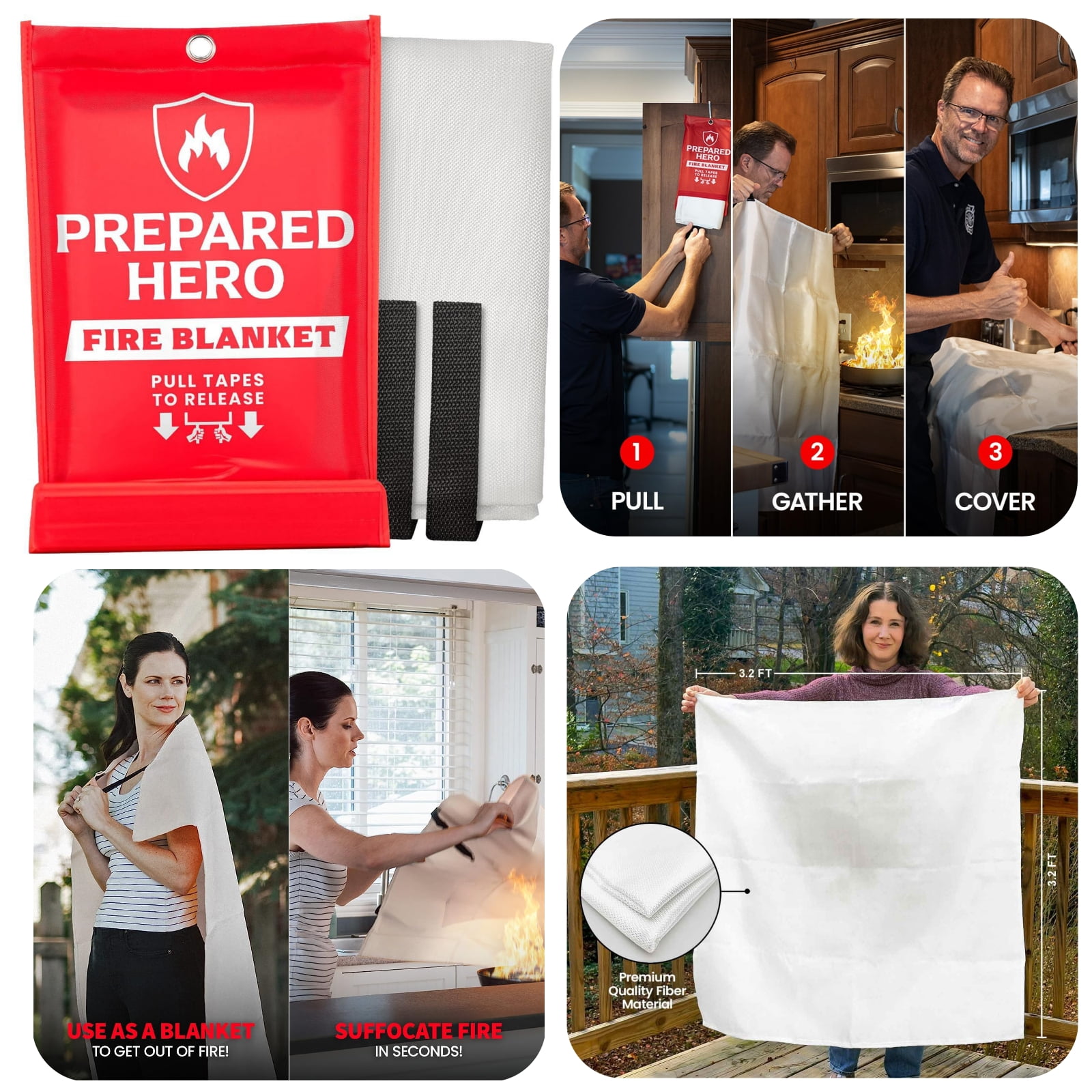Prepared Hero Fireblanket , 40" x 40" Fiberglass Fire Blanket , Fire ...
