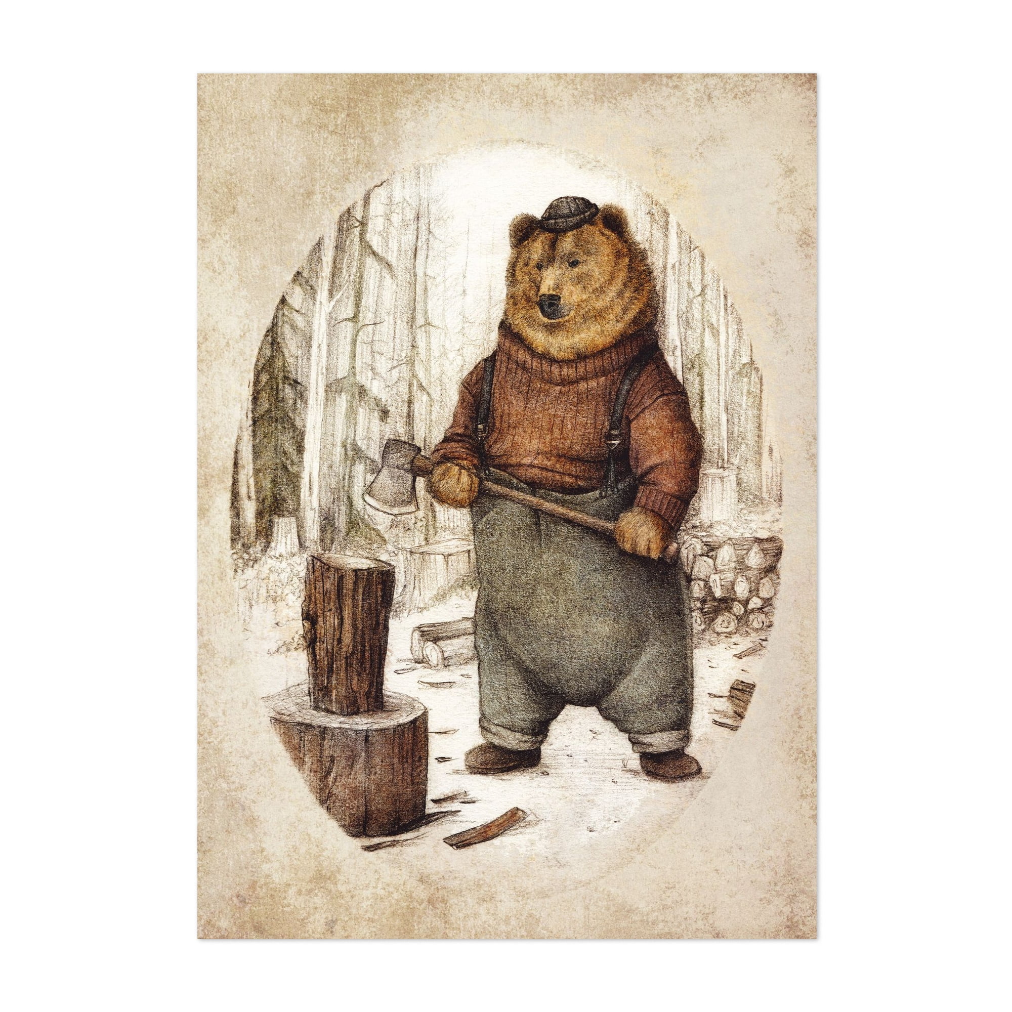 Preparing for Winter - Drawing Forest Humor Surrealism Rustic Vintage ...