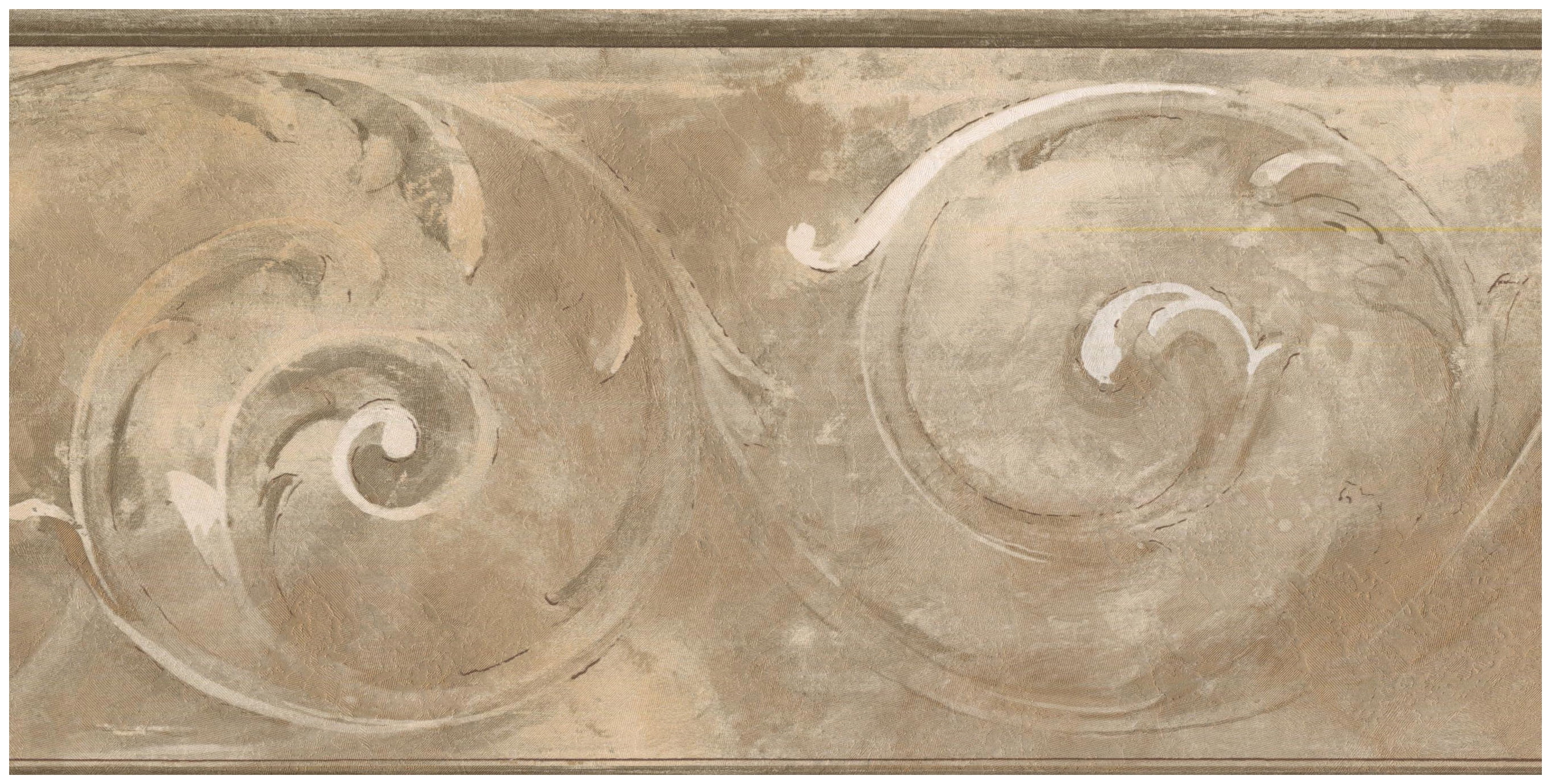 Prepasted Wall Border - Damask Scroll Beige Wallpaper Border Retro ...