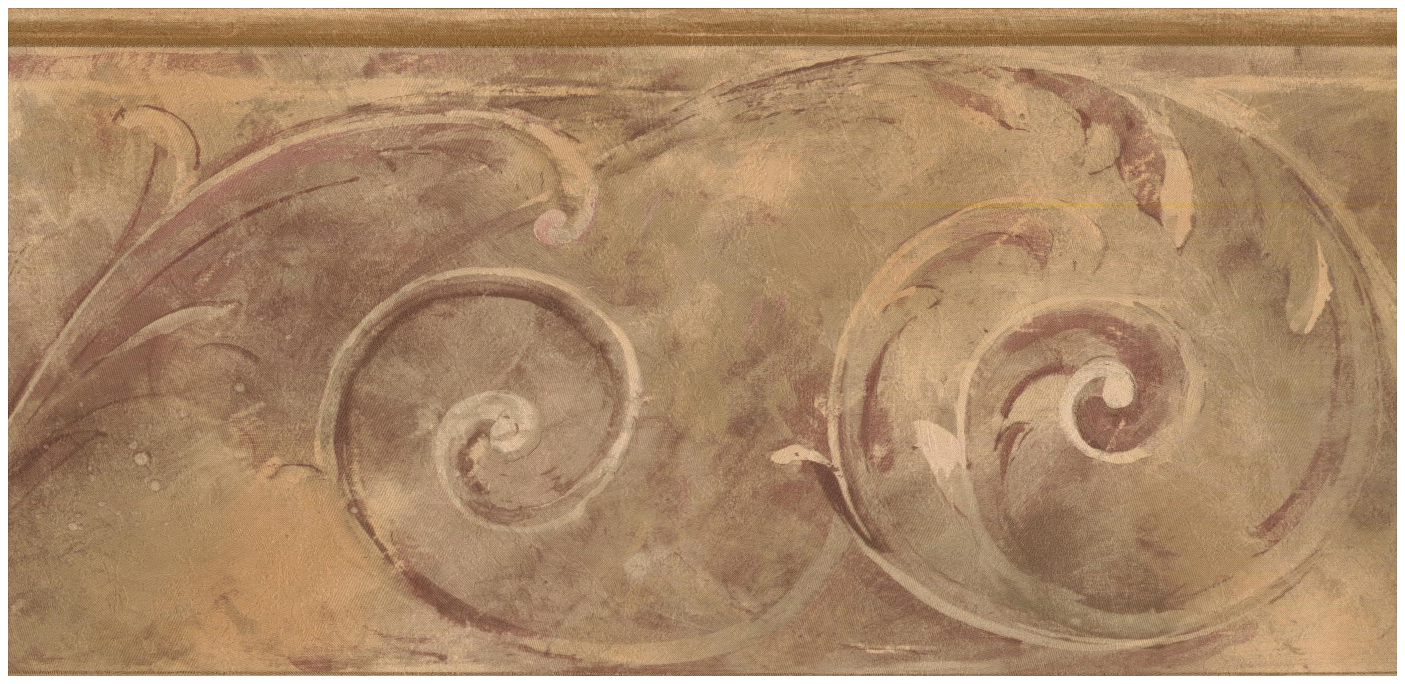 Prepasted Wall Border - Damask Scroll Reddish Brown Wallpaper Border ...