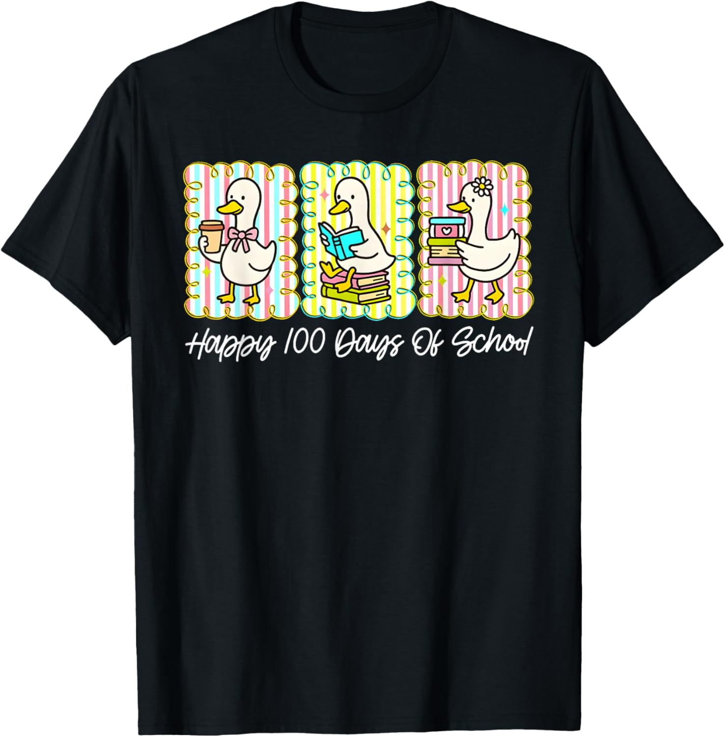 Preppy 100 Days of School Goose Coffee Books Teacher Life Adult T-shirt ...