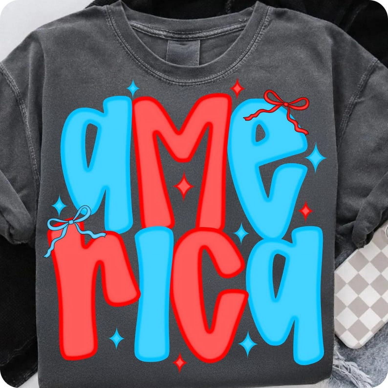 Preppy America Coquette Bow T-shirt, Floral Glitter Brushstroke ...