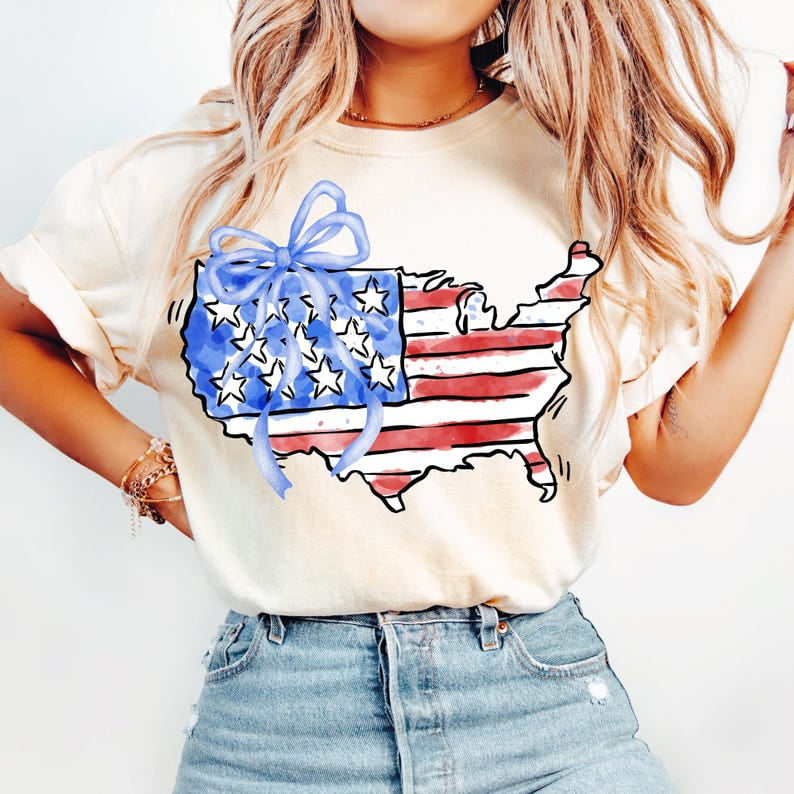 Preppy American Flag T-shirt, Preppy Bow Flag T-shirt, Preppy Patriotic ...