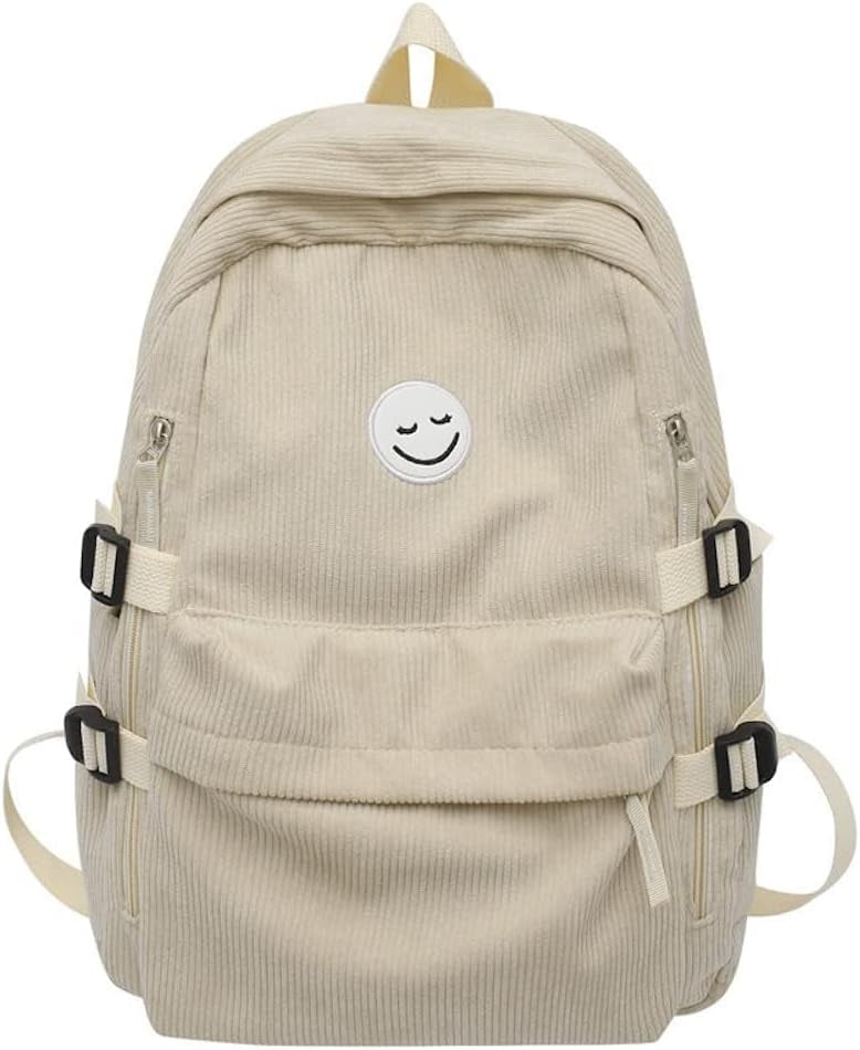 Preppy Backpack Smiley Face Corduroy Backpack Cute Academia Aesthetic ...
