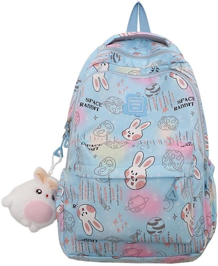 Preppy Backpack with Plushies Kawaii Space Bunny Backpack Cute Cartoon ...