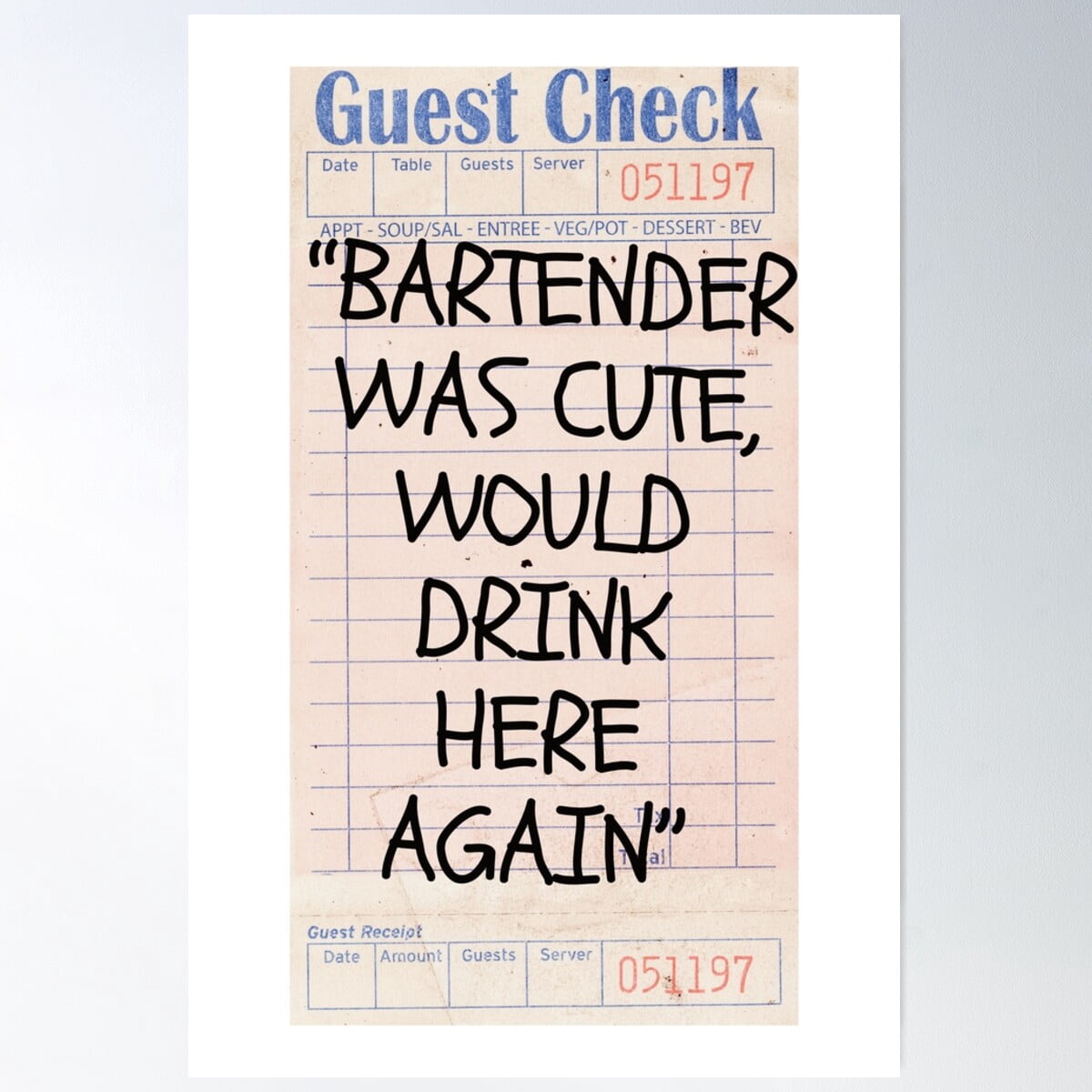 Preppy Bartender Was Cute Guest Check Poster Wall Art, Modern Wall ...