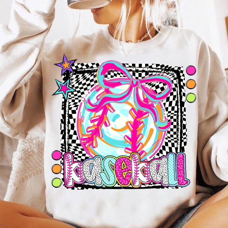Preppy Baseball Game Day Sweatshirt, Coquette Checkered Shirt with ...